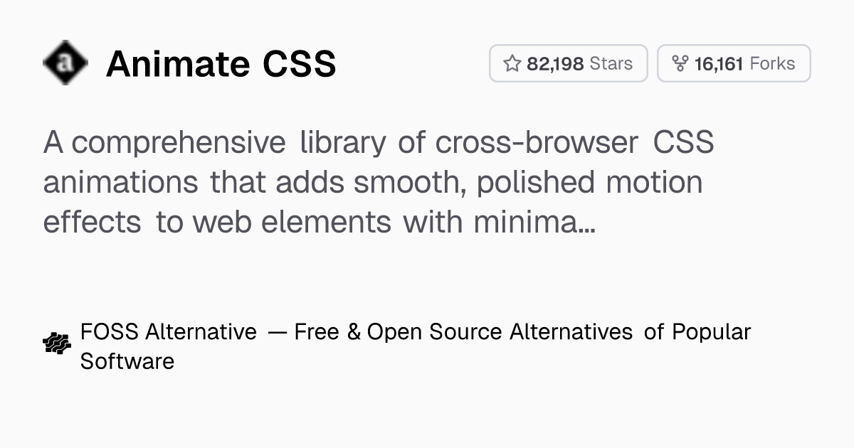 Animate CSS: Free & Open Source Bootstrap Alternative – FOSS Alternative Animate CSS: Free & Open Source Bootstrap Alternative – FOSS Alternative